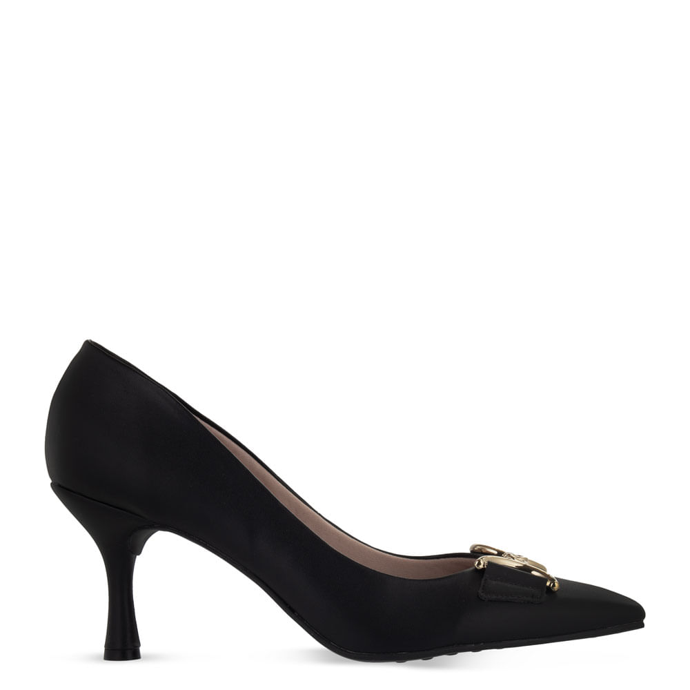 Scarpin bico quadrado c/ fivela Preto